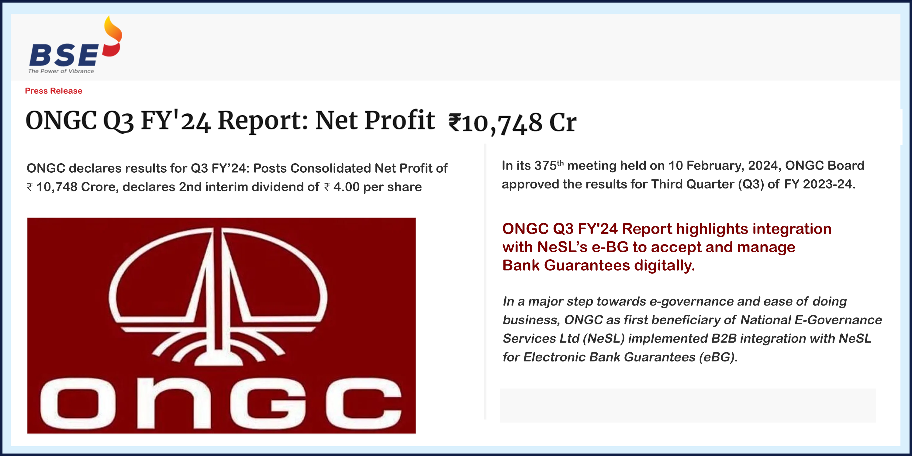 NeSL- National E-Governance Services Ltd » ONGC Q3 FY’24 Report ...